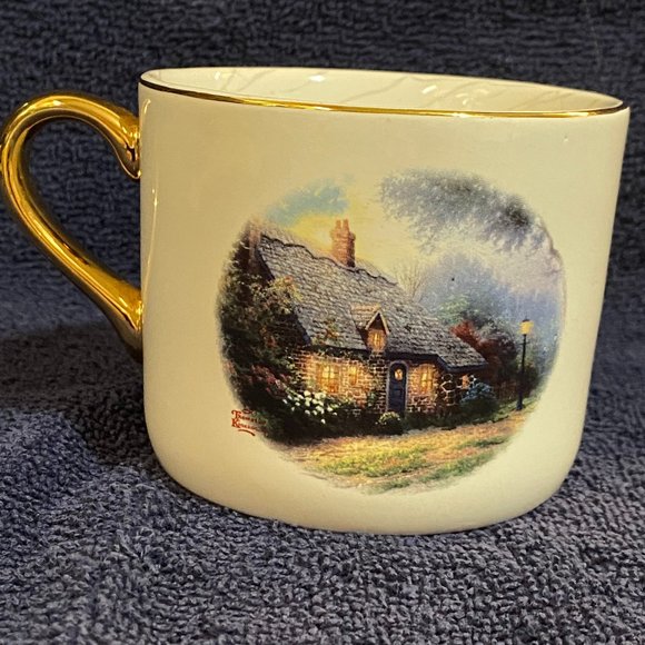 Thomas Kinkade | Other | Thomas Kinkade Moonlight Cottage Cup Gold Trim ...